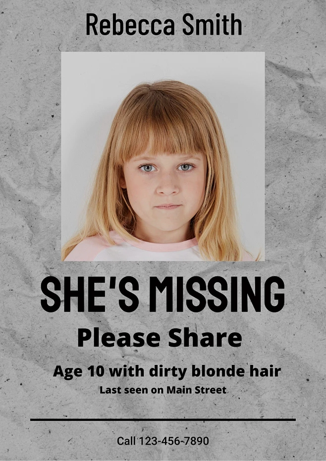 Simple Style Pleated Paper Background Missing Person Girl Theme Poster ...