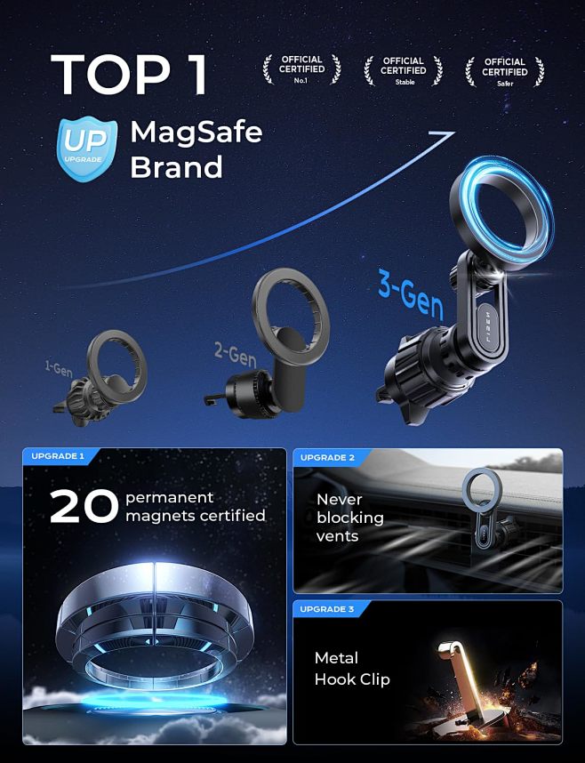 Amazon.com: LISEN Fits MagSafe Car Mount [20 Strong Magnets] Magnetic Phone Holder for Car ...