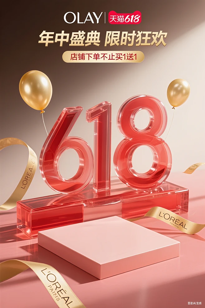 618, 一张olay品牌的618抢先购促销广告图。图中展示三款olay产品：1支白色塑料管装的印有“AGE PERFECT”字样的复颜视黄醇洁面乳，1瓶白色玻璃质感印有 ...