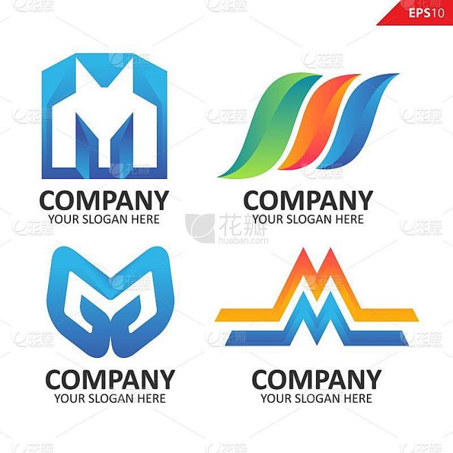 系列彩色首字母M标志设计模板