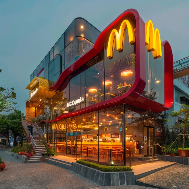 McDonalds architecture Render exterior 3D midjourney ai Digital Art concept artwork-花瓣网