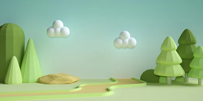 C4D Lowpoly场景-花瓣网