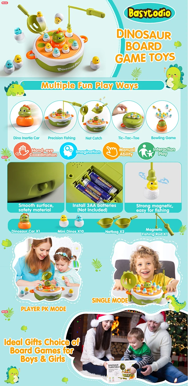 Amazon.com: 4 IN 1 Dinosaur Pop Up Board Games for Kids Magnetic ...