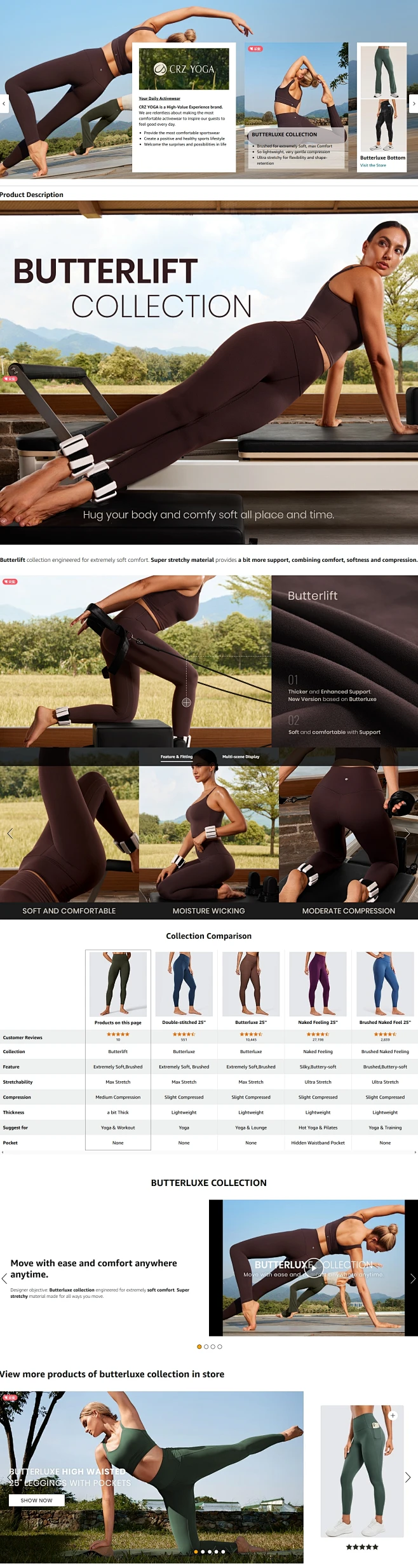 Amazon.com: CRZ YOGA Womens Butterlift High Waisted Workout Leggings 25 ...