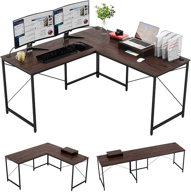 Amazon.com: Bestier L Shaped Industrial Desk 95.2 Inch Reversible ...
