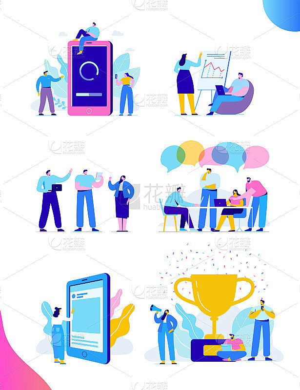 Creative team characters flat vector set. Discussi