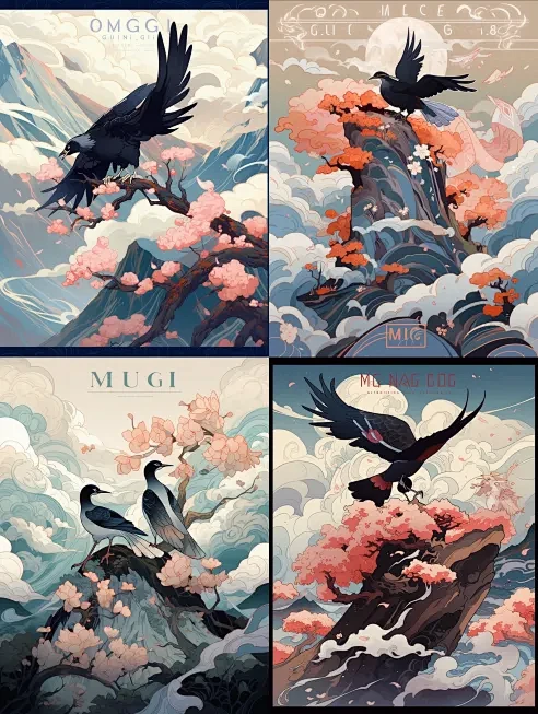 Gruye_illustration__poster_design_Magpie_standing_on_plum_bloss ...