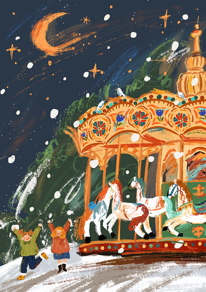 旋转木马_朱鼓励__插画师作品_涂鸦王国gracg.com