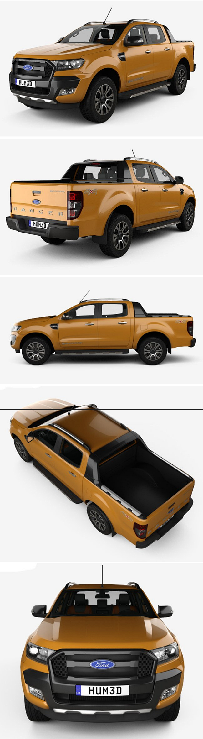 福特 Ranger Double Cab Wildtrak 皮卡越野车汽车3D模型下载 (MAX,FBX,OBJ,C4D)