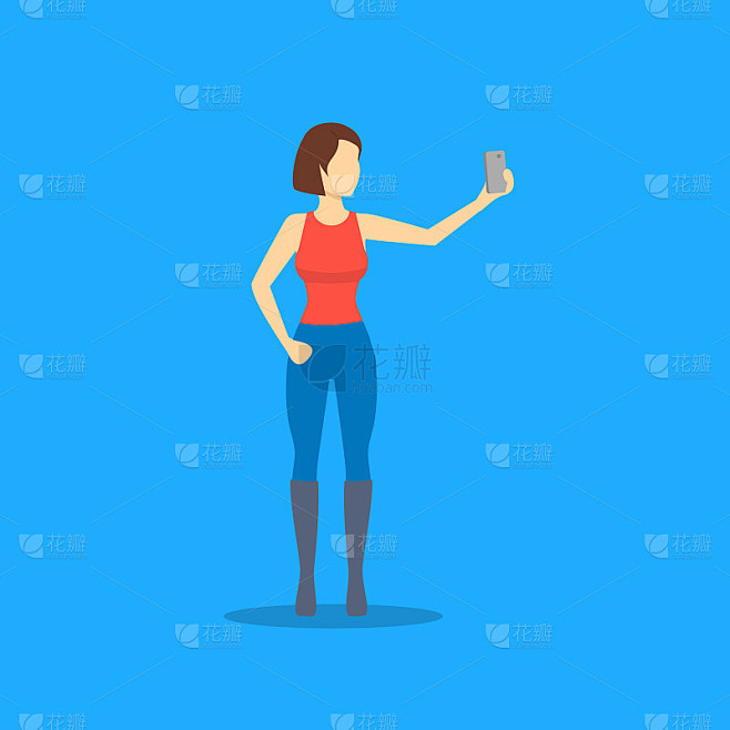 Cartoon Character Person Take Selfie Concept. Vect