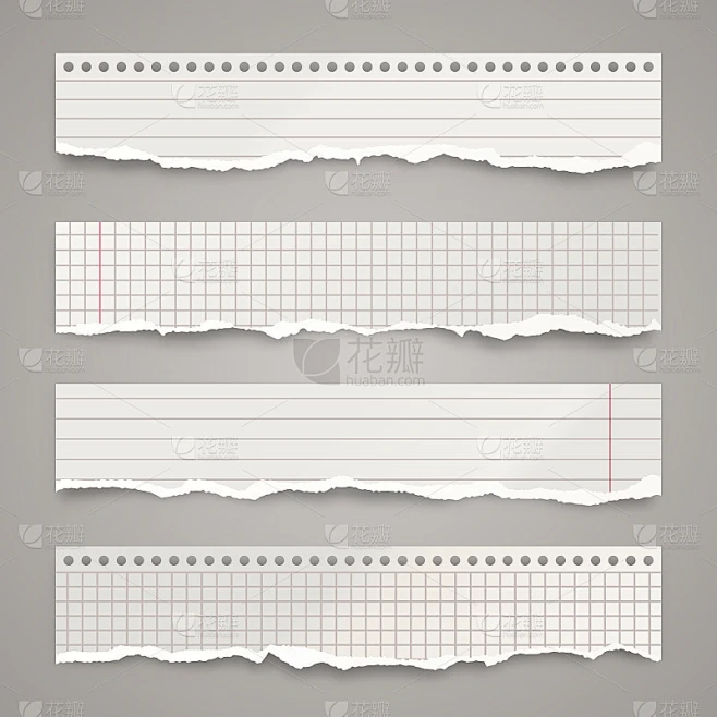 Ripped paper strips. Realistic crumpled paper scra素材-花瓣网