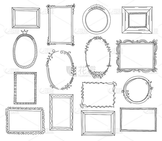 Cute Hand drawn doodle frames illustration set . C