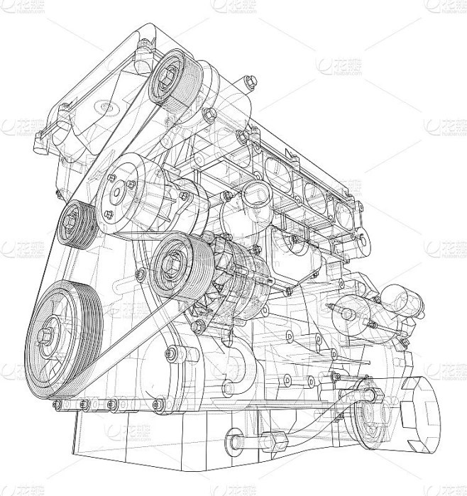 Engine sketch. Vector rendering of 3d素材-花瓣网