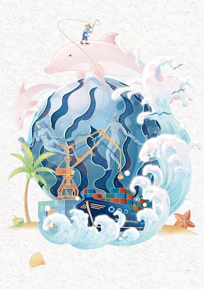 国潮 国风 建筑 插画 海报-花瓣网