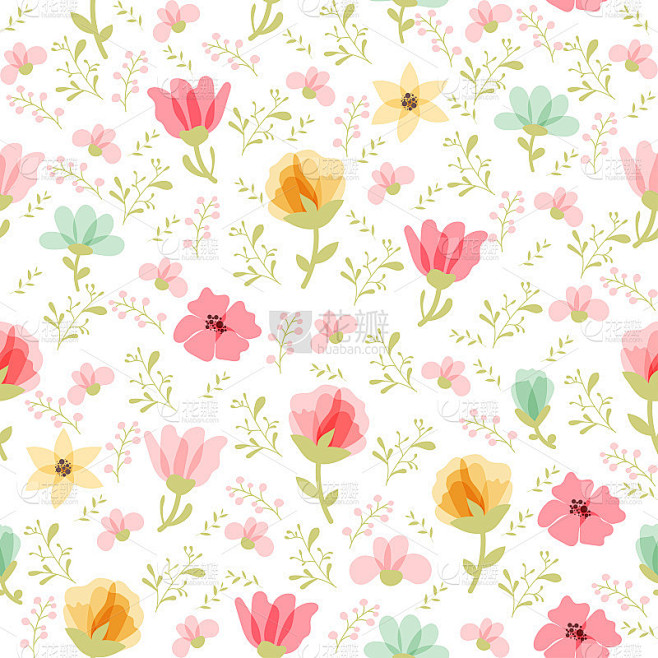 Vector floral pattern in doodle style with flowers