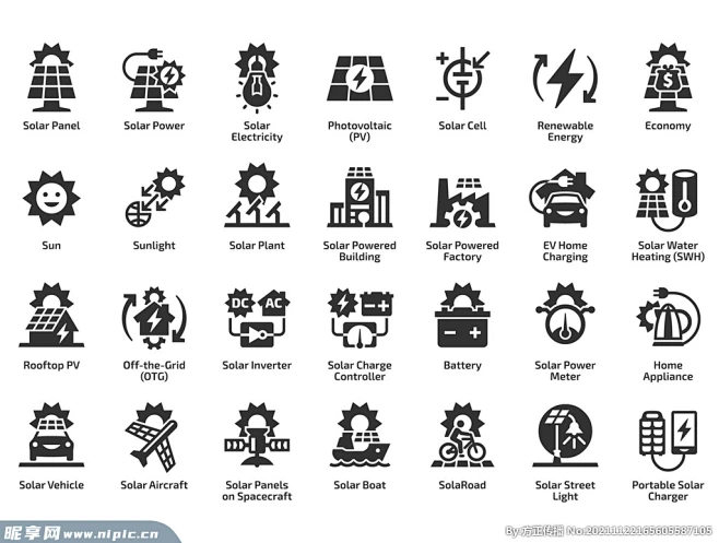 光伏发电各种图标-花瓣网