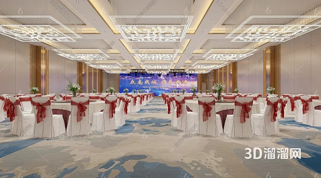 现代 宴会厅3D模型-花瓣网