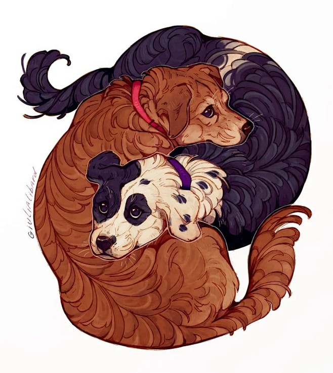 Giulialibard 作品的主题大多是猫狗狮虎等等动物，灵动飘逸的体态，还有对毛发的独特画法，给人软绵蓬松的感觉。-花瓣网