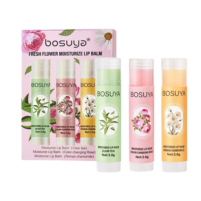 跨境专供Bosuya润唇膏套盒玫瑰花香味温变色润唇膏套装英文版批发图片_工作产品收纳画板图片素材-花瓣网