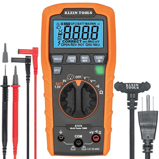 ET270 Auto-Ranging Digital Multi-Tester with Standard/GFCI Receptacle ...
