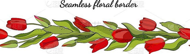 Flower seamless border with tulips for design of i