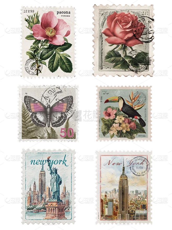 边框系列写实感做旧感装饰邮票邮戳元素组合素材-花瓣网