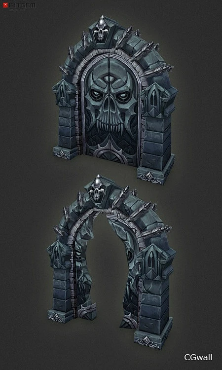 CGwall游戏原画网站_精致场景小物件-游戏UI打包下载-建筑石门-花瓣网