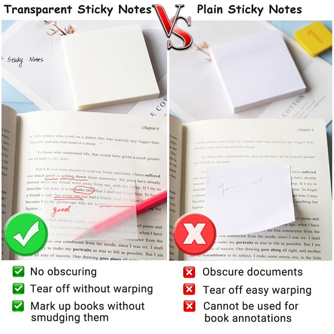 Amazon.com : Transparent Sticky Notes - 3x3 inch Clear Sticky Notes ...