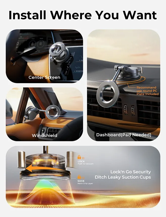 Amazon.com: LISEN Suction Cup Phone Mount, Vacuum Magnetic Phone Holder ...
