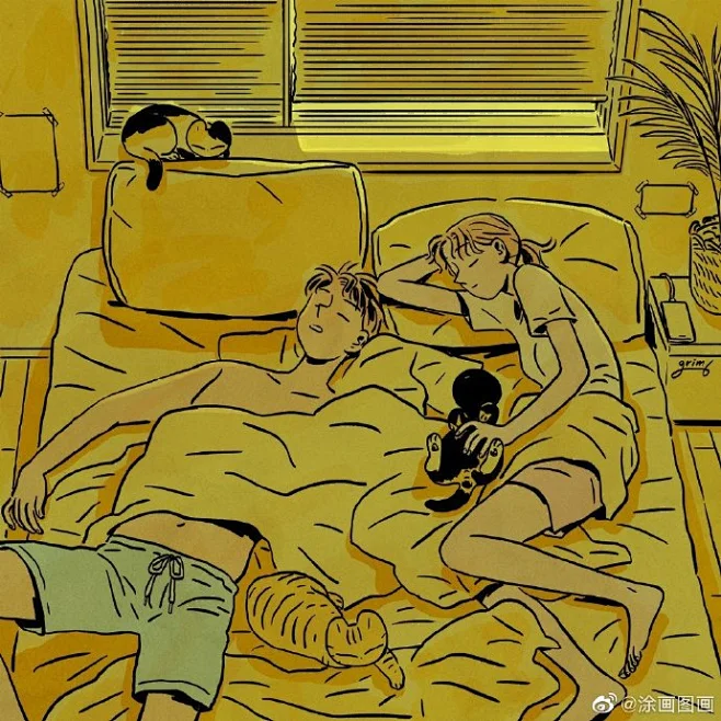 用作品记录自己与妻子的日常韩国画师 grim_b 图片_情侣插画图片素材-花瓣网