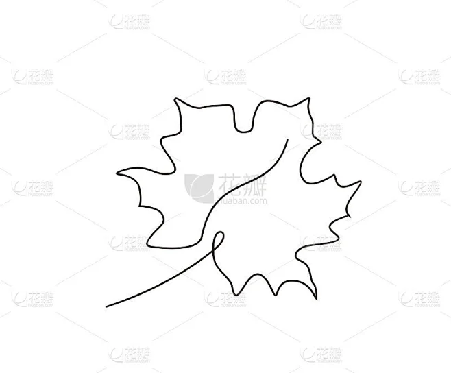 枫叶的连续线描。抽象单枫艺术设计。素材-花瓣网