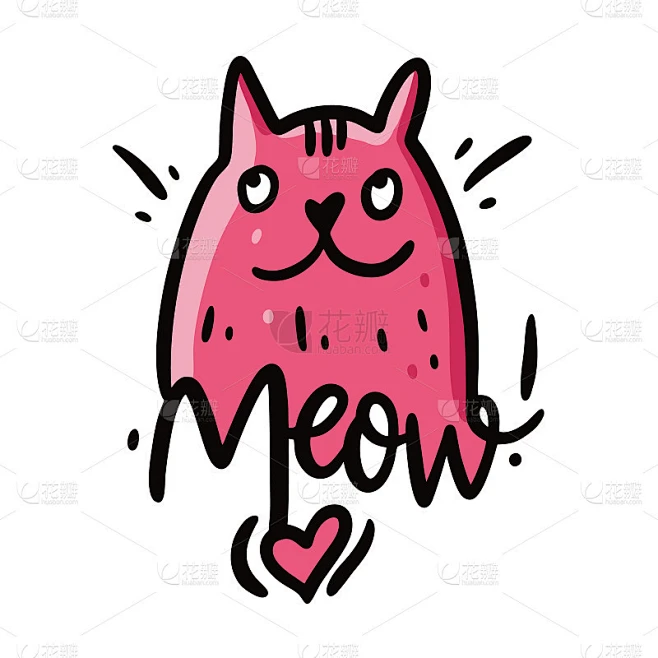 Meow cat. Cute cartoon character. Kawaii animal. L素材-花瓣网
