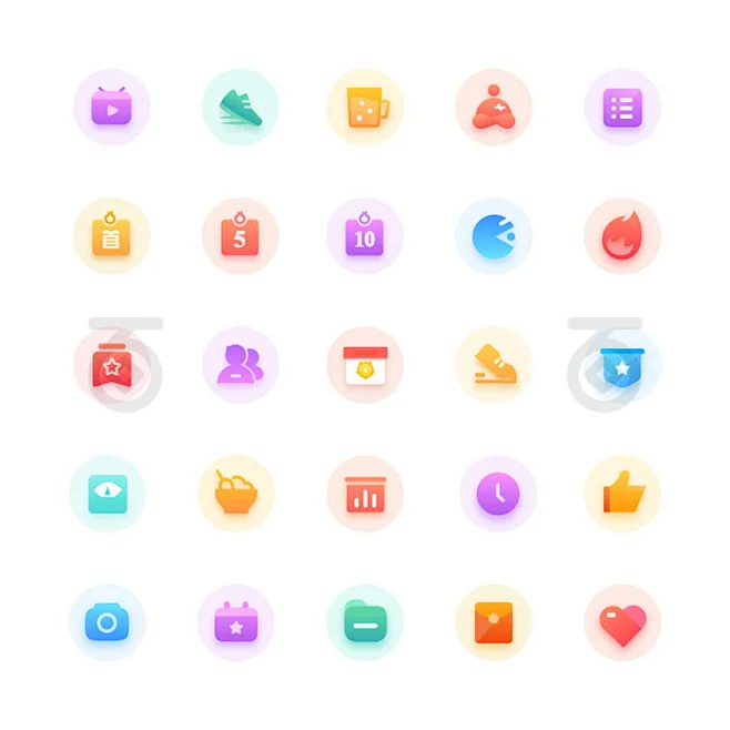 手机APP首页金刚区糖豆区图标分类彩色质感icon模板PSD设计素材图-淘宝网-花瓣网