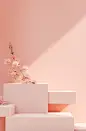 a pink backdrop with flower boxes beside an empty shelf, in the style ...