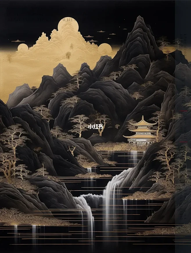 中式插画 | 黑山银水涧-花瓣网