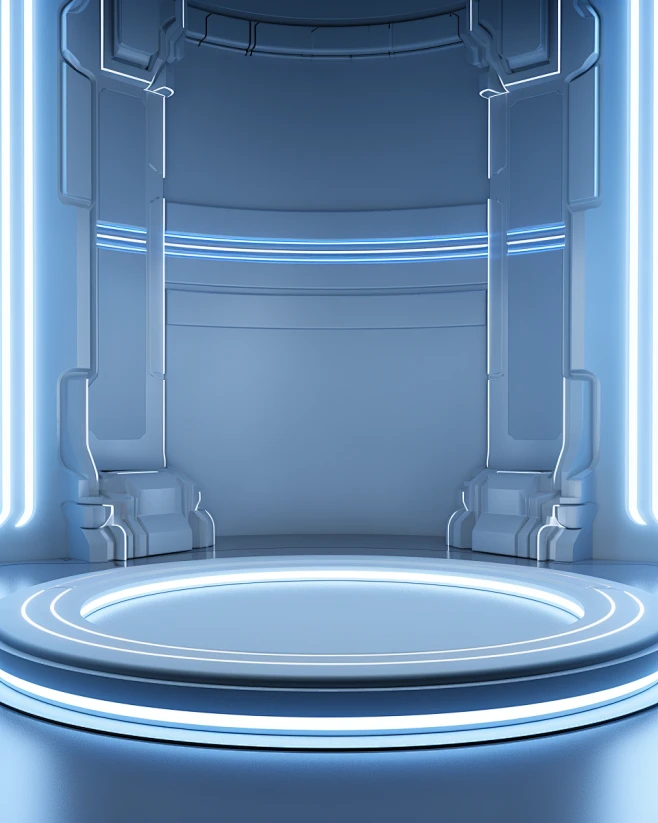 artificial futuristic round room with linear lights, in the style of ...