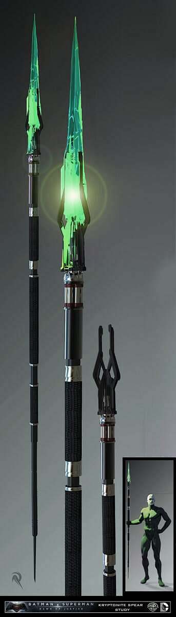 #蝙蝠侠大战超人# 概念图：海王三叉戟、神奇女侠的剑、氪石矛、超