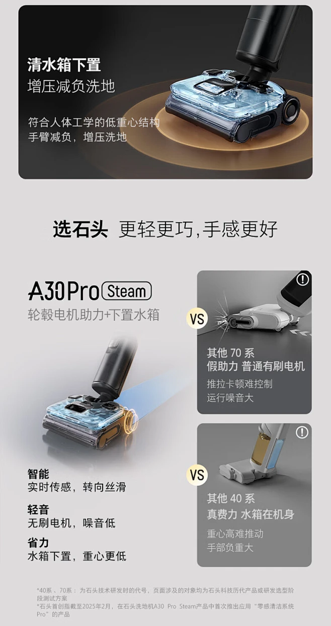 【石头WD6Y1A】石头A30 Pro Steam 全向助力【86°C热水150°蒸汽洗地长续航】 0油污0缠毛0异味平躺洗拖一体扫地吸尘器 ...
