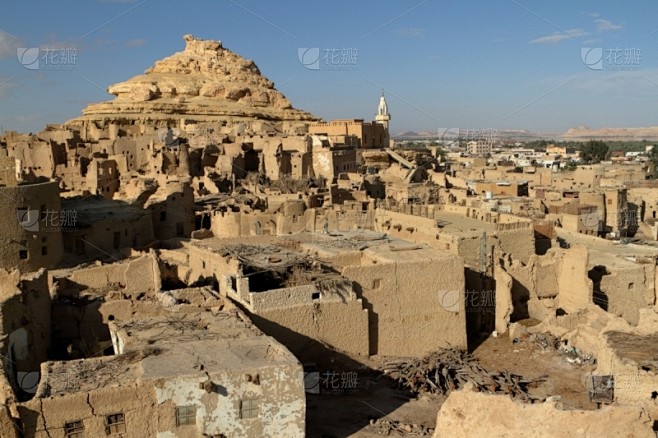 埃希瓦金字塔,沙漠绿洲,埃及,撒哈拉沙漠,城镇,泥屋,利比亚沙漠,水平画幅,无人,古城