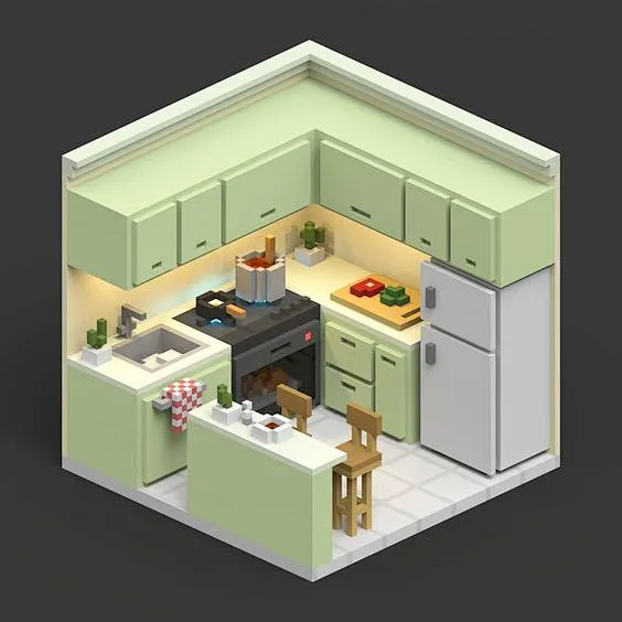 Small Kitchen Diorama #isometric #isometricroom #kitchendesign #kitchen #voxel #voxelart # ...
