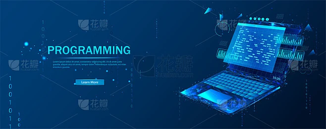软件，网页开发，编程概念。在笔记本电脑屏幕上的抽象编程语言和程序代码。web开发、编码和编程。多边形素材 花瓣网