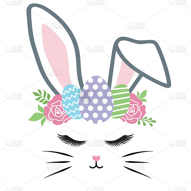 Happy Easter bunny face vector design with eggs wr