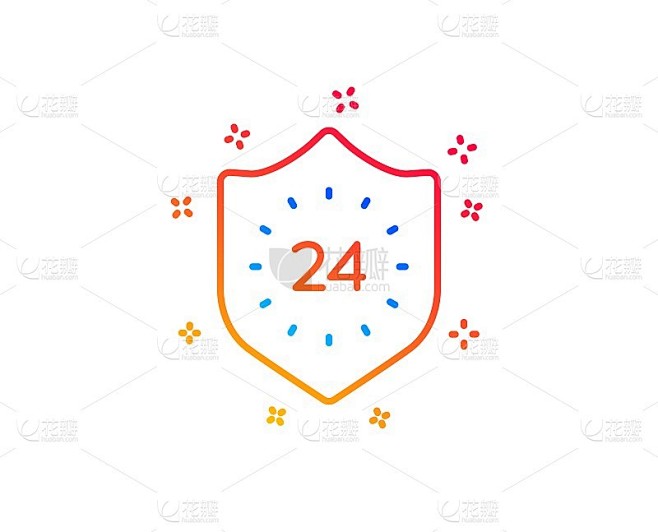 24 hours protection line icon. Shield sign. Vector