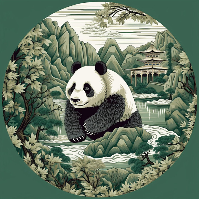 Chinese_style_paper-cut_paper-cut_style_green熊猫剪纸风中国风Midjourney