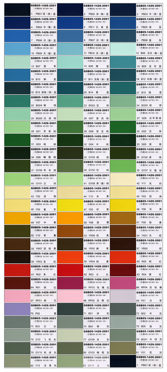 国标色卡GSB05-1426-2001 - 漆膜颜色标准样卡_彩钢板油漆涂料色卡-上海佰金实业有限公司