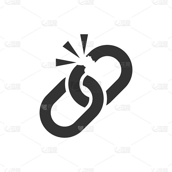 Broken chain sign icon in flat style. Disconnect l