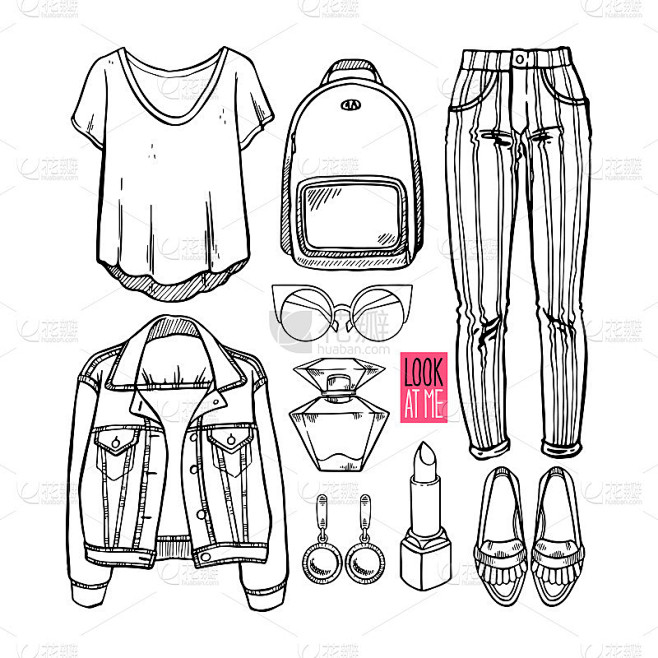 Fashion collection of sketch girl clothing