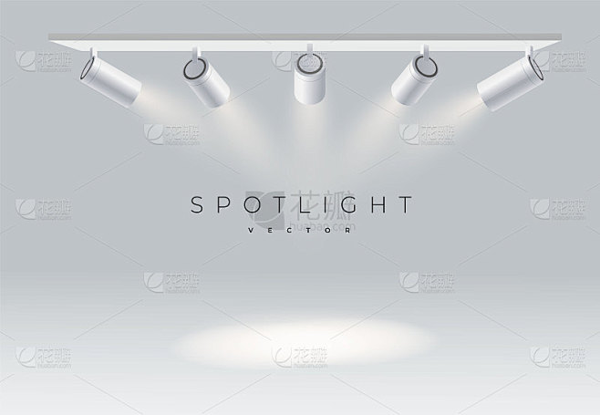 Five spotlights realistic on panel with bright whi