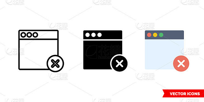 Browser error icon of 3 types. Isolated vector sig