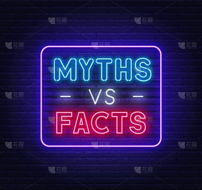Myths vs facts neon sign on brick wall background素材-花瓣网